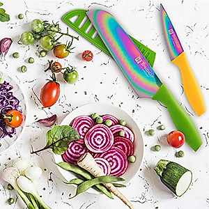Hampton Forge HMC01E550S Rainbow Titanium – 10 Piece Knife Set with Blade Guards, Stainless Steel