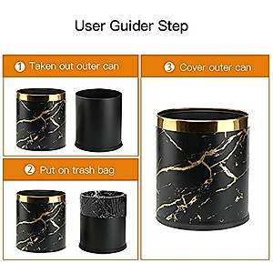 Huaqinglian 2.6Gallon Small Office Trash Can,Bathroom Garbage can,Bedroom Waste Basket Bin Garbage Bag Invisable Trash Bin for Living Room (Black Gold Marble)