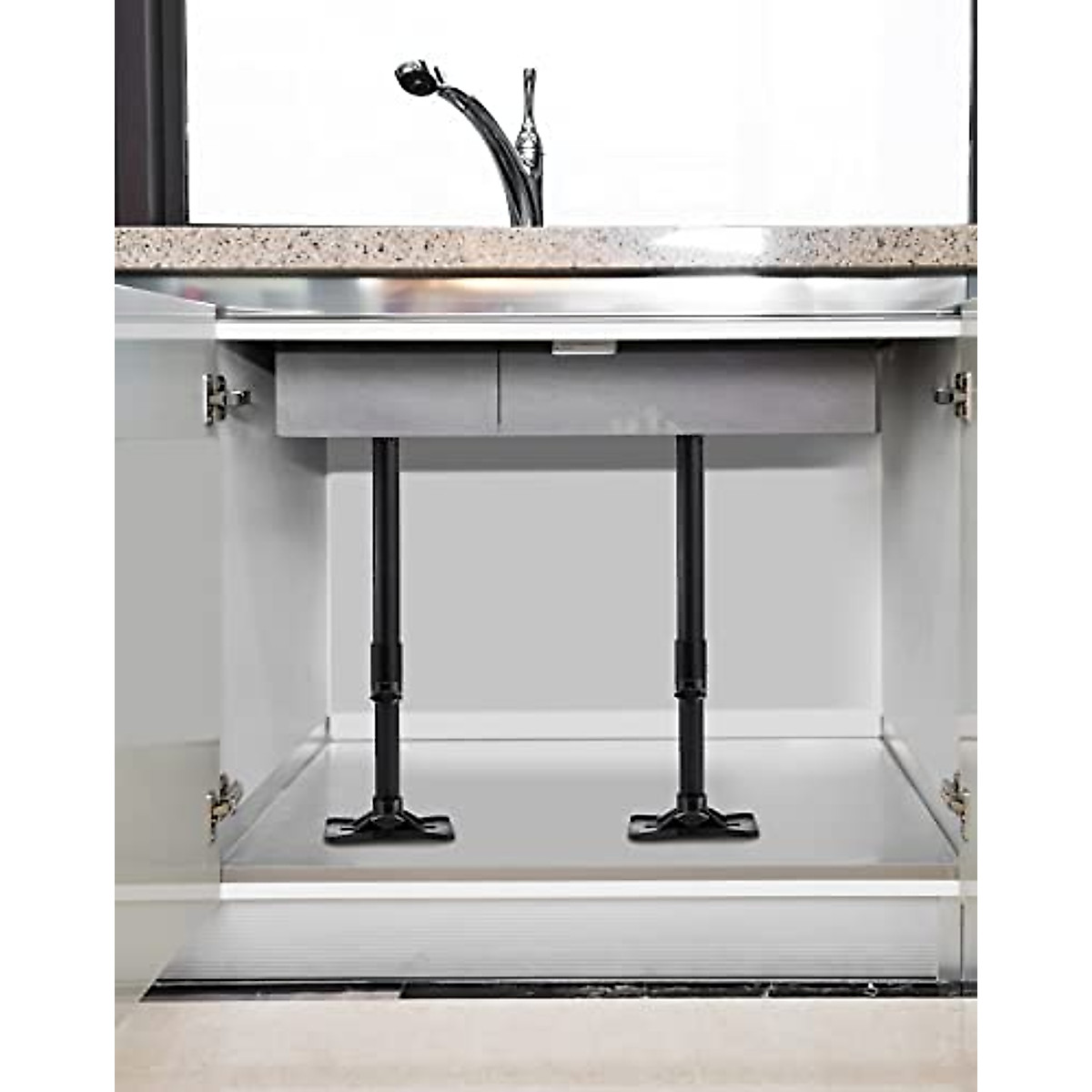 QWORK Undermount Sink Brackets Kit, 2 Pack Steel Undercounter Sink Stand Adjustable Support Sink Leg, Sink Repair Bracket Kit, for Kitchen and Bathroom (17.7-30.3"), Black