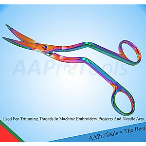 AAProTools Rainbow Color Machine Embroidery Scissors 6" Large Double Curved Scissors - Stainless Steel Embroidery Supplies