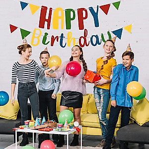 Happy Birthday Banner, Pennant Happy Birthday Sign, Reusable Felt Fabric Happy Birthday Garland, Red, Green and Yellow Birthday Banner for Kids Women Men Birthday Party Decorations