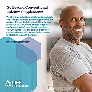 Life Extension Bone Restore – Helps Maintain Healthy Bone Density - Calcium, Vitamin D3, Magnesium, Zinc, Boron and Other Bone-Healthy Minerals - Non-GMO, Gluten-Free – 120 Capsules