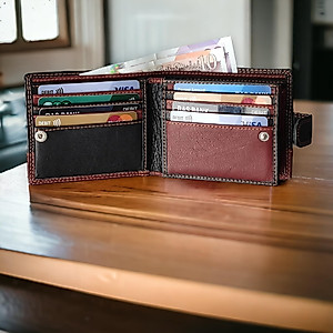 MORUCHA Mens RFID Blocking Real Soft Leather Passcase Wallet with Gift Box M75 BLACK/BROWN