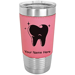 LaserGram 20oz Vacuum Insulated Tumbler Mug, Tooth, Personalized Engraving Included (Faux Leather, Pink)