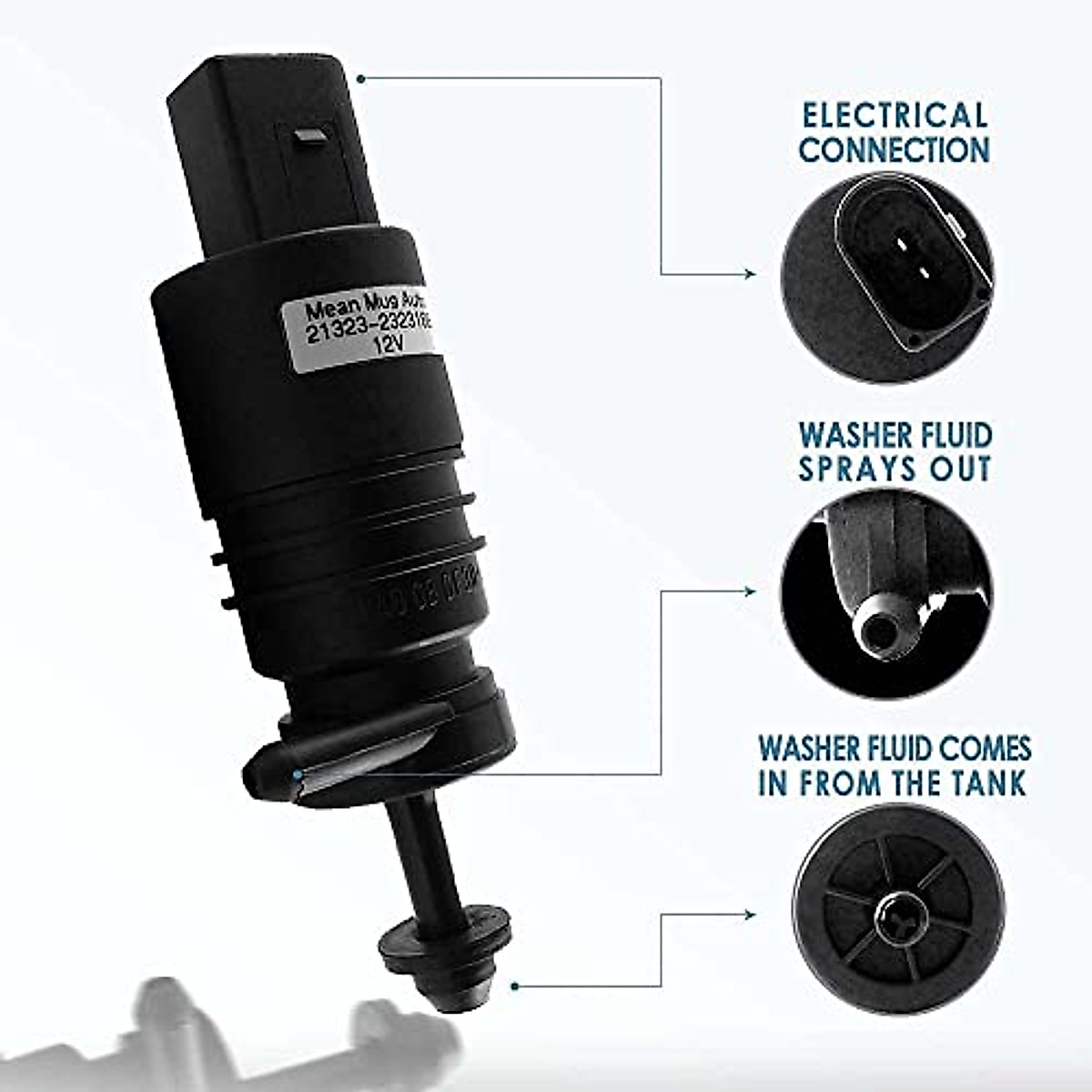 Mean Mug Auto 21323-232316B Windshield Washer Pump w/Grommet - Compatible with BMW, Mercedes-Benz - Replaces OEM #: 67128362154, 67128377612