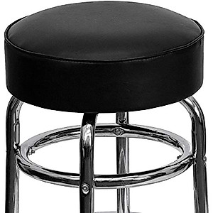 Flash Furniture Double Ring Chrome Barstool with Black Seat