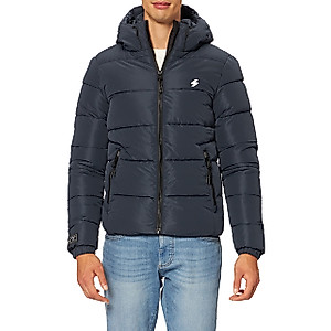Superdry Mens Sports Puffer Hooded Jacket, Relaxed Fit Eclipse Navy Size Xxl