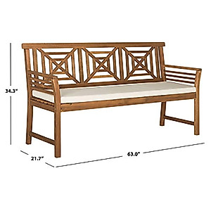 Safavieh PAT6737A Outdoor Collection Del Mar 3 Seat Bench, Natural/Beige