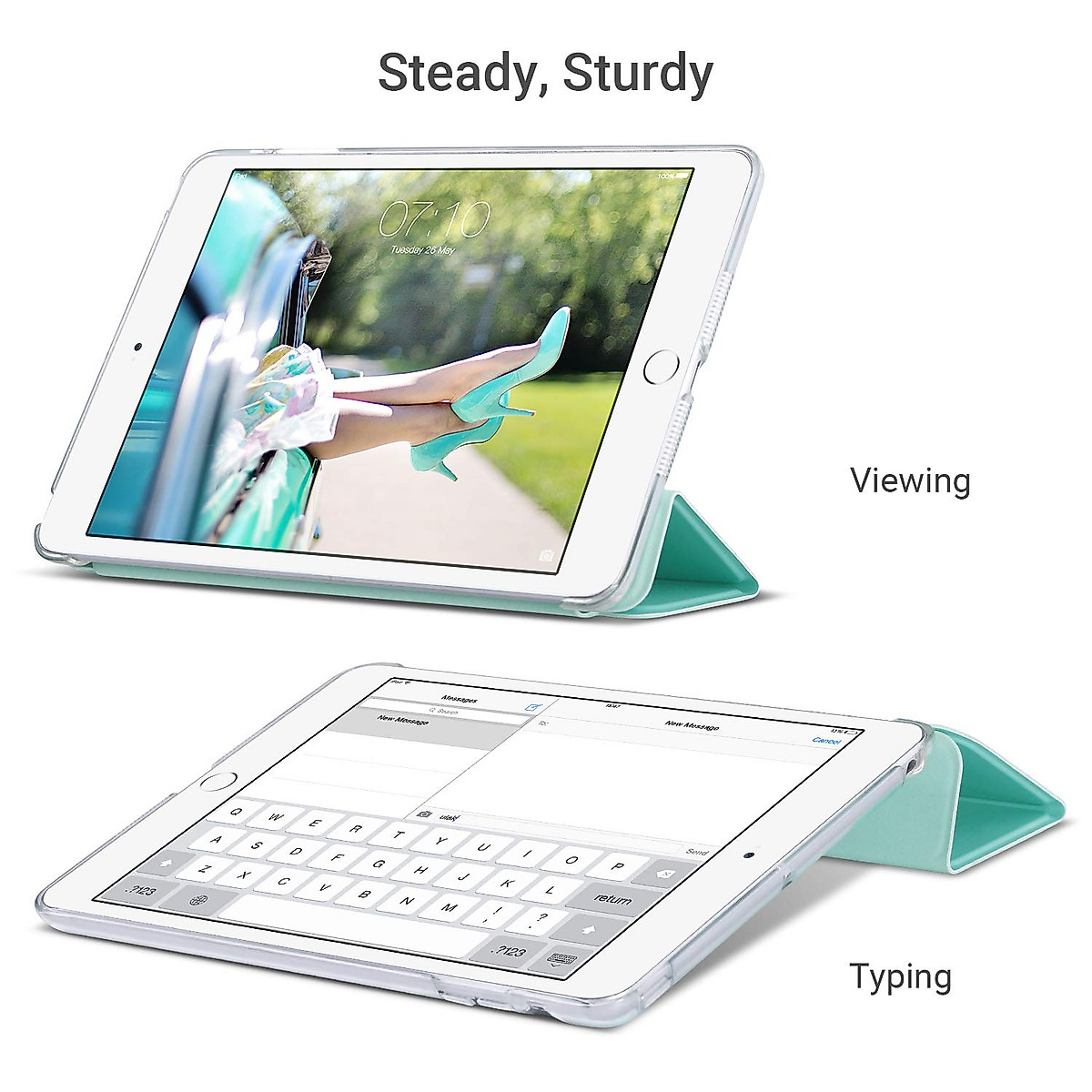 iPad Mini 3 Case,iPad Mini 2 Case,iPad Mini Case,ULAK Slim Bumper Smart Case Stand for Apple iPad Mini 1/2/3 Colorful Clear Back Cover Lightweight with Auto Sleep/Wake Function, Mint Green