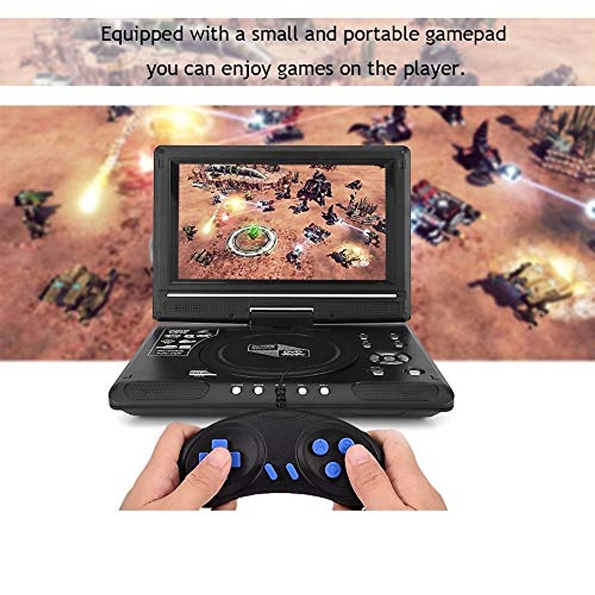 Portable DVD Player, 10.1in 3D Stereo, Support U Disk/SD/MS/MMC Card, Multiple TV Channels, Support Game Disk, with Gamepad, 270° Rotatable, Anti-Vibration, Memory Function, Rechargeable (US)