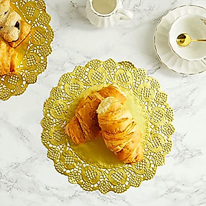 Juvale 60 Pack Round Paper Placemats for Dining Table, Formal Events, Decorative Gold Lace Paper Doilies, Bulk Disposable Charger Plates for Cakes, Desserts, and Baked Goods (12 in)