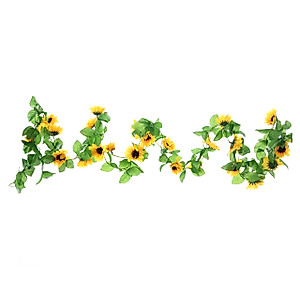 UUPP 2Pcs 7.8FT Artificial Sunflowers Garland Silk Fake Flower Ivy Vines Sunflower Decor for Home Garden Wedding Party Arch