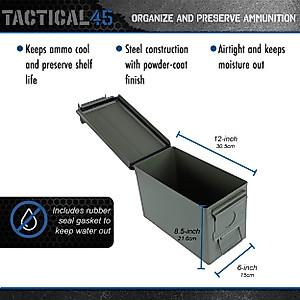 Tactical45 M2A2 50 Cal Ammo Can Army Green Ammo Storage Container with Front Latch System Steel Military Grade Ammo Case