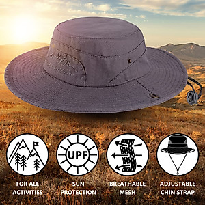 Obling Sun Hat, Fishing Hat UPF 50 Wide Brim Bucket Hat Safari Boonie Hat (B-Grey)