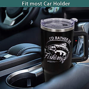 ZNYYZYBA Fishing Gifts for Men, I'd Rather Be Fishing 40 oz Fishing Tumbler with Handle and Straw and Leak Proof Lid, Reusable Stainless Steel Insulated Fishing Coffee Mug, Gifts for Fisherman