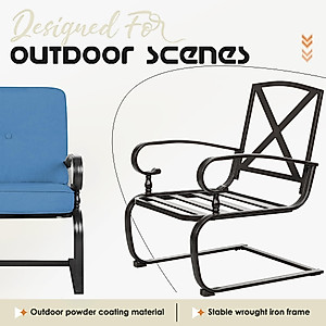 Patiomore 4Pcs Outdoor Furniture Patio Conversation Set, Glider Loveseat, 2 Spring Chairs with Coffee Table with Peacock Blue Cushion