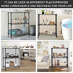 Dlewmsyic 3-Tier Small Wire Shelving Unit, Metal Shelf Height Adjustable 23Lx13.2Wx30.2H 450lbs for Kitchen Pantry Office Rack, Black Storage Shelves