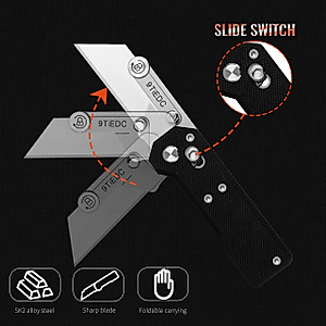 9TiEDC Folding Utility Knife,G10 Handle Heavy Duty Safety Box Cutter,Razor Knife & EDC Pocket Knife with Extra 10PC Blades,Perfect for Household Tools,Office,Factory,Outdoor Use.