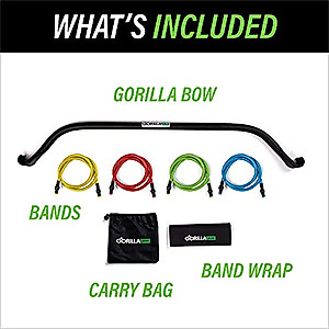 Original Gorilla Bow Portable Home Gym Resistance Bands and Bar System for Travel, Fitness, Weightlifting and Exercise Kit, Full Body Workout Equipment Set (Original Bow, Black, Base Bundle)