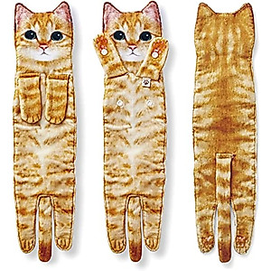 Dandelion Cat Funny Hand Towels for Bathroom Kitchen,Super Absorbent Soft Cat Decor Hanging Washcloths Face Towels,Funny Gifts for Cat Lovers（Orange）