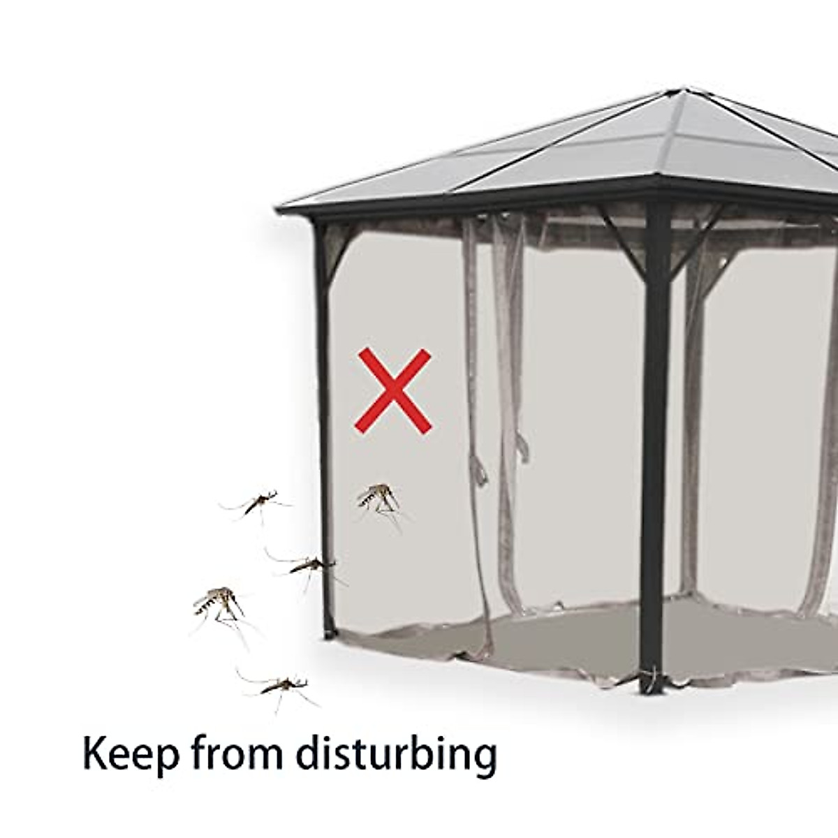 Garden lucky Replacement Gazebo Mosquito Netting 4 Panels for Patio Garden Backyard (10'x10', Beige, Only Netting)