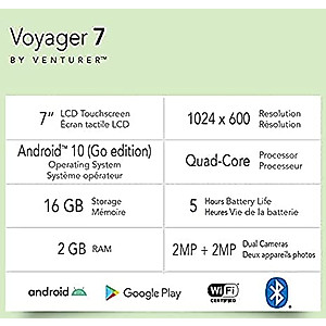 Venturer 7 Inch Voyager 16GB Storage 2GB RAM Bluetooth WiFi Dual Cameras Android 10 Tablet (Renewed)
