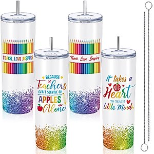 Patelai 2 Pieces Teacher Nurse Appreciation Gifts 20 oz Stainless Steel Water Tumbler with Lid Straw Brushes Thank You Graduation Birthday Gift for Teacher and Nurse(Dreamy)