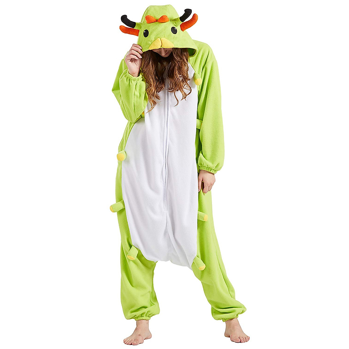 DarkCom Onesie Pajamas Adult Animal Halloween Costume Caterpillar Cosplay One Piece Unisex Homewear Polar Fleece Sleepwear Medium