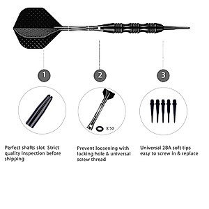 sanfeng Professional Soft Tip Darts Set 20 Grams W/ 50 O-Rings- 30 Darts Plastic Tip + Black Aluminum Shafts + 6 Standard Flights + Portable Case for Electronic Dart Board