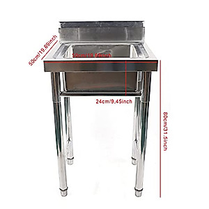 Commercial Stainless Steel Catering Sink, Catering Single Sink Utility Kitchen Wash Basin for Restaurant, Wash Table Single Bowl, 19.69x19.69 Inch