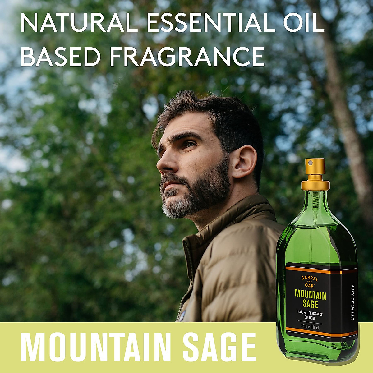 Barrel and Oak - Natural Fragrance Cologne, Cologne for Men, Eau de Cologne, Essential Oil-Based Scent, Cedar & Patchouli Blend, Subtle Earthy Fragrance, Paraben Free, Vegan (Mountain Sage, 2.7 oz)