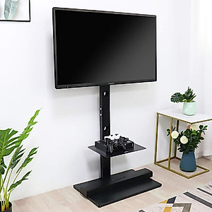 unho Floor TV Stand Free-standing: 65 inches TV Mount Stand with Height Adjustable Tilt Bracket and 2 AV Shelves Base for Most Large Flat Screens Televisions