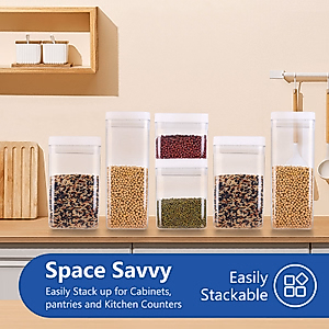 Airtight Food Storage Containers Set, 5 Pack BPA Free Plastic Cereal Containers with Easy Lock Lids, Storage Containers for Pantry Organization, Kitchen Canisters for Flour, Oats & Cereal