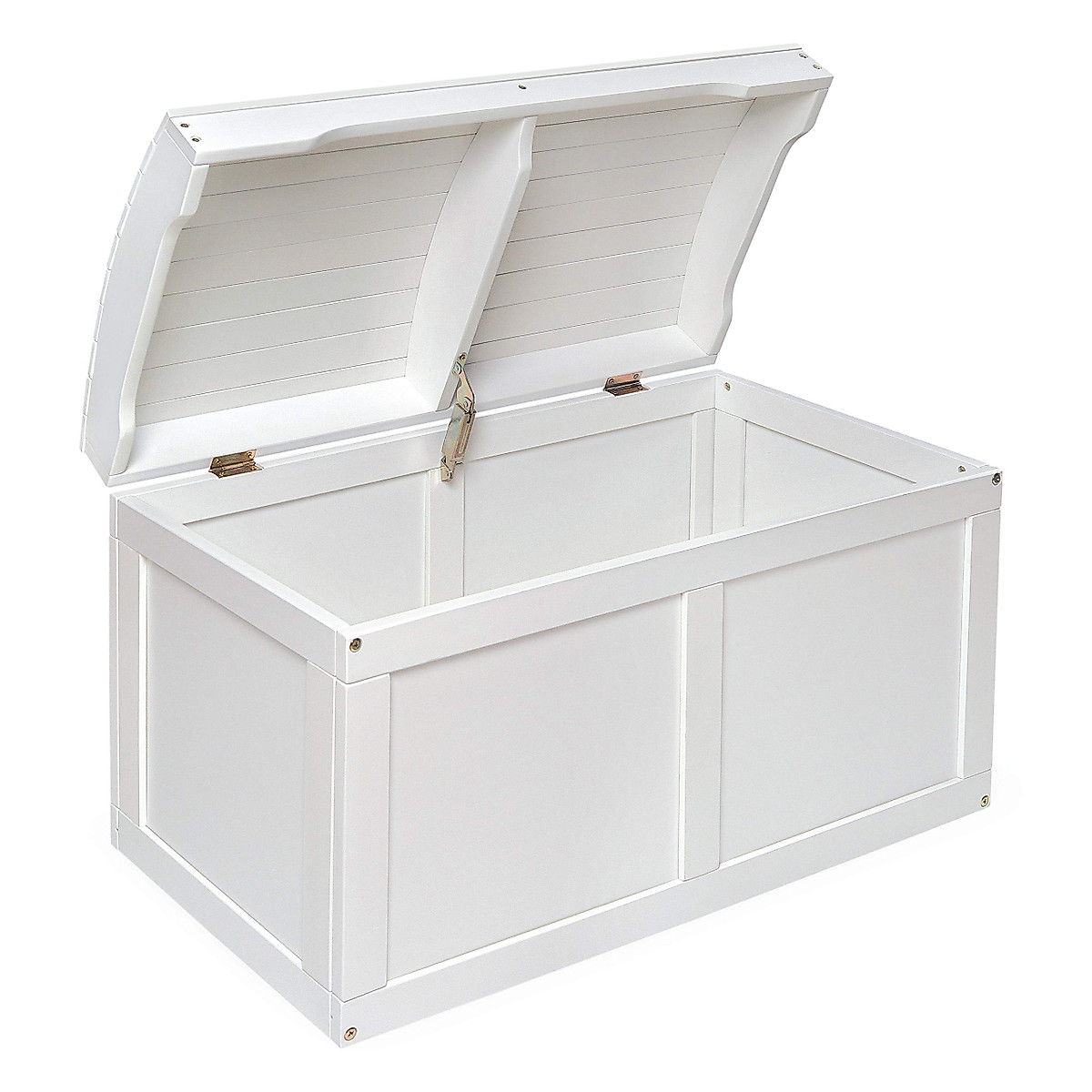 Badger Basket Hardwood Safety Hinge Barrel Top Toy Storage Chest, White (01335)