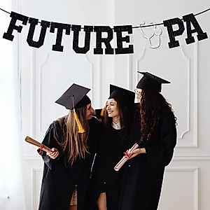 Future PA Banner - Congrats Physician Assistant Bunting Sign, Medical School/Nursing School Graduation Party Decorations Supplies, Black Glitter