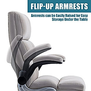 AVAWING Velvet Office Chair w/Wheels, Executive Computer Desk Chair w/Adjustable Tilt Angle and Flip-up Arms, High-Back Ergonomic Padding Chair, Grey