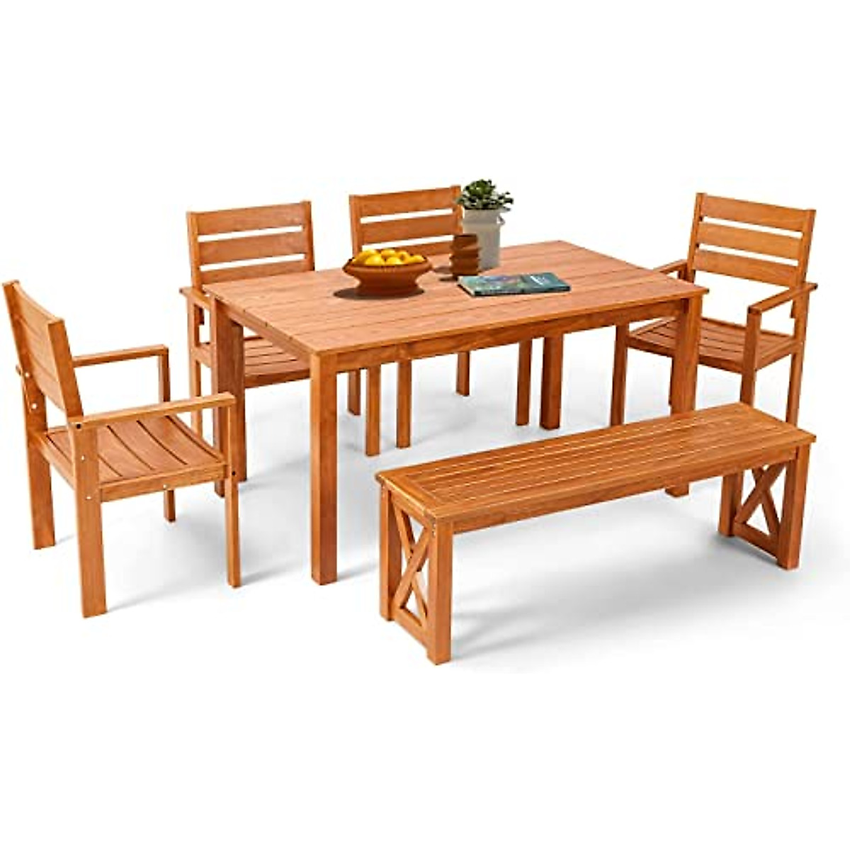 YOLENY 6 Piece Patio Dining Set, Teak Solid Wood, Indoor and Outdoor Wooden Furniture Sets for Backyard, Porch, Lawn, and Garden
