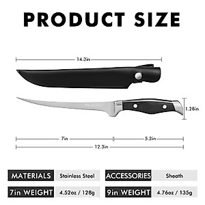 TRUSCEND Boning Knife with Protective Sheath, Razor Sharp Stainless Steel Chef Knives for Boning Filleting Trimming Skinning, Kitchen Cutlery with Ergonomic Anti-slip Handle