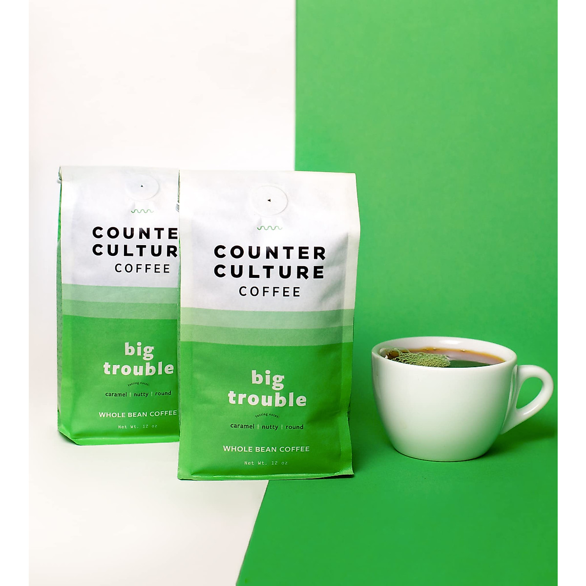Counter Culture Coffee Big Trouble - Medium Roast, Sustainably Sourced, Kosher, Whole Bean Coffee - Nutty, Caramel, and Chocolate Flavors - 12oz (2 Bags)