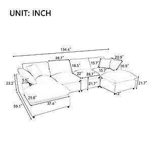 VASOENY 134.4 X 59.1'' U Shape Modular Sectional Sofa, Oversized Polyester Fabirc L Shaped Couch, Modern 6 Seat Corner Sofa Couch with 2 Removable Ottomans for Living Room, Office