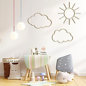 Kathfly 4 Pieces Boho Nursery Decor Baby Nursery Wall Decor Wooden Cloud Sun Rainbow Heart Wall Decor for Nursery Children Baby Kids Boys Girls Bedroom (Cloud, Rainbow, Sun)