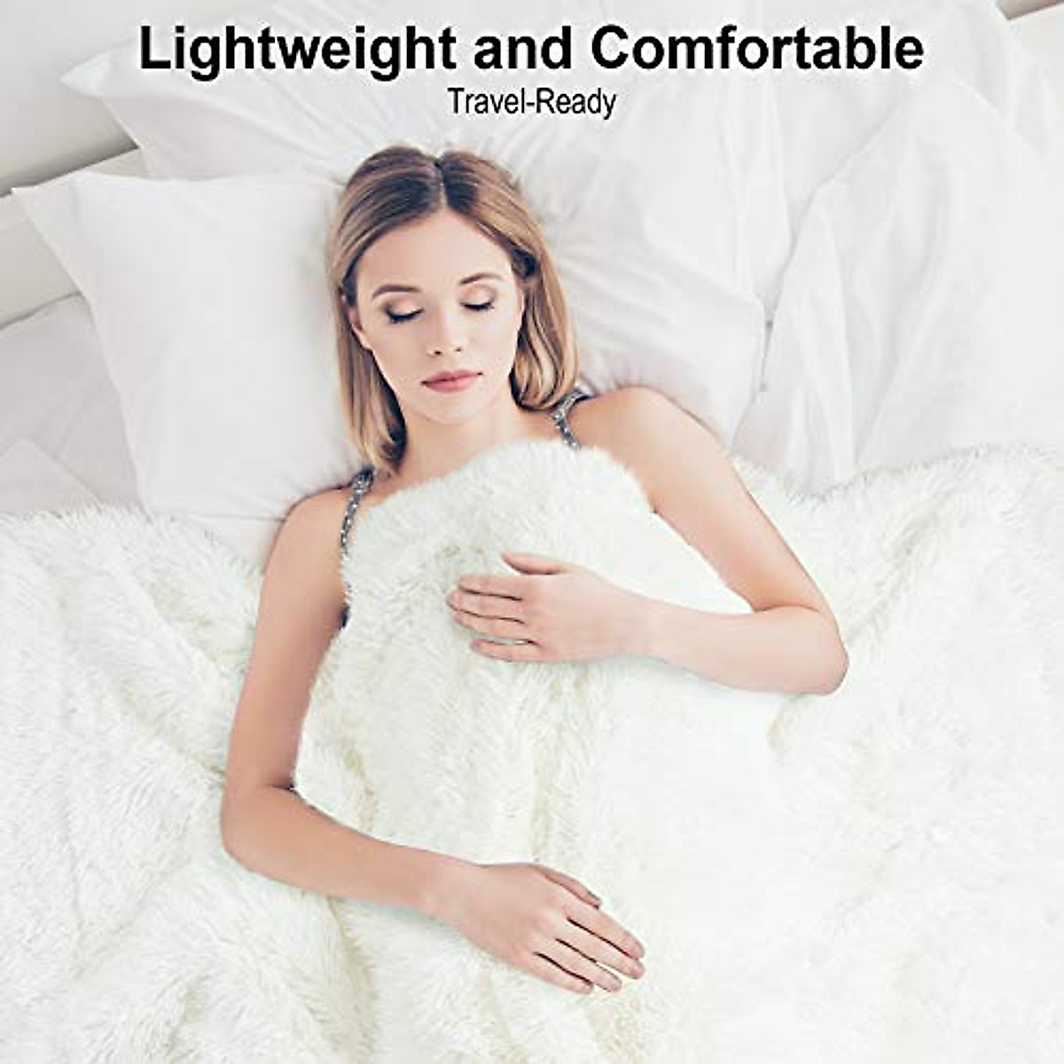 LOCHAS Super Soft Shaggy Faux Fur Blanket, Plush Fuzzy Bed Throw Decorative Washable Cozy Sherpa Fluffy Blankets for Couch Chair Sofa (Cream White 50" x 60")