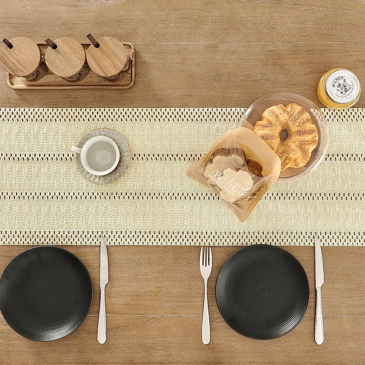 ZeeMart Macrame Style Boho Table Runner, Beige Table Runners 72 Inches Long, Farmhouse Woven Home Decor, 12x72 Inch, Beige