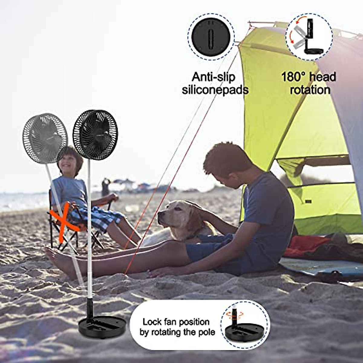 Primevolve 8.7 inch Battery Operated Fan for Bedroom with Remote, Rechargeable Portable USB Fan with Adjustable Height for Camping Tent Travel Black