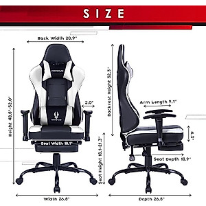 Fantasylab Gaming Chairs for Adults,Computer Chair with Massage Lumbar Support and Retractible Footrest, High Back Ergonomic Computer Chair,Adjustable Armrests and Backrest (Black)