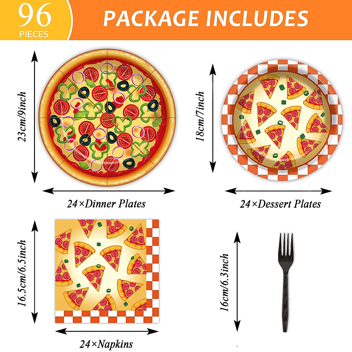 Pizza Party Supplies Tableware Set for 24 Guests Pizza Birthday Party Paper Plates Napkins Decorations for Kids Boys Girls Baby Shower