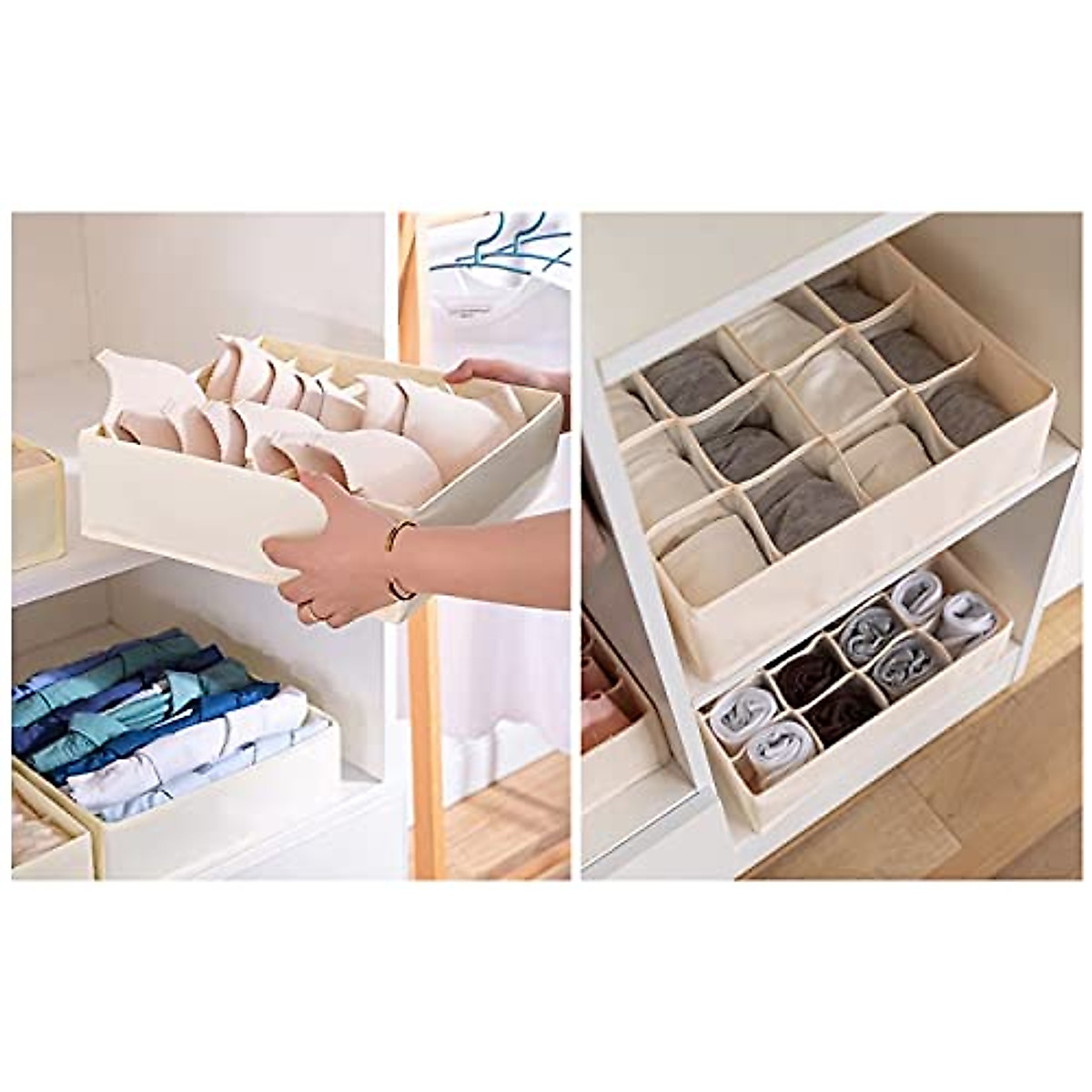 3 Pack Foldable Drawer Organizers ,Socks and Underwear Organizer , Storage Box for Clothes, Handkerchiefs, Ties and Bras (apricot)