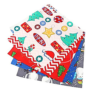 HEALLILY Cotton Sheets Full 5 Sheets Christmas Cotton Fabric Bundles Xmas Printed Craft Fabric Bundles Patchwork DIY Christmas Sewing Scrapbooking Quilting Embroidery Fabric