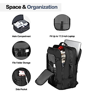 ZMMMA Travel Backpack, Carry On Backpack, 45L-50L Expandable Airline Approved Luggage Bag, Waterproof Business Overnight Daypack with USB Port, Weekender Bag Fits 18 Inch Laptop, Gifts for Men Women