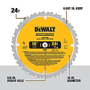 DEWALT 10-Inch Miter / Table Saw Blade, ATB, Thin Kerf, 5/8-Inch Arbor, 24-Tooth (DW3112)